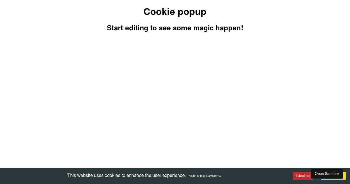 cookie popup react (forked) - Codesandbox