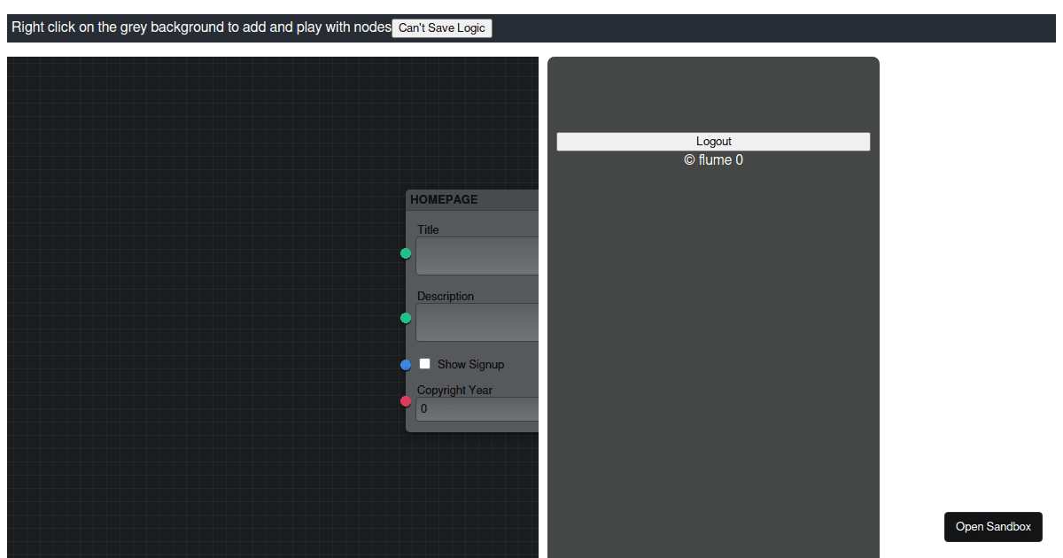 flume visual node tutorial (from flume.dev samples) - Codesandbox