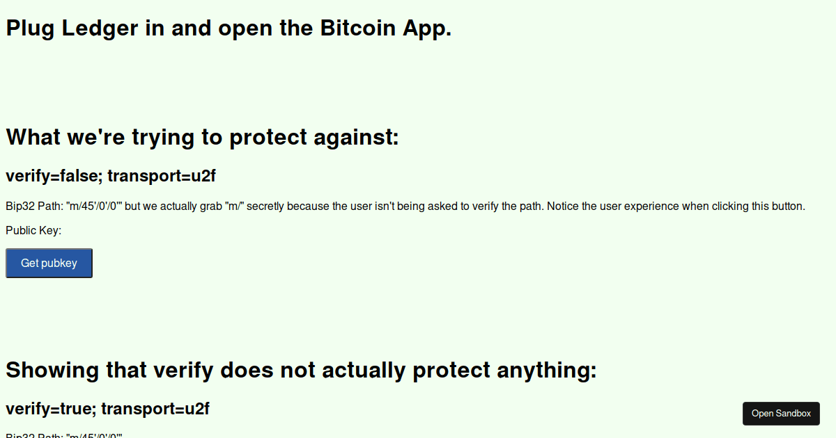 Ledger Security Example (u2f) - Codesandbox