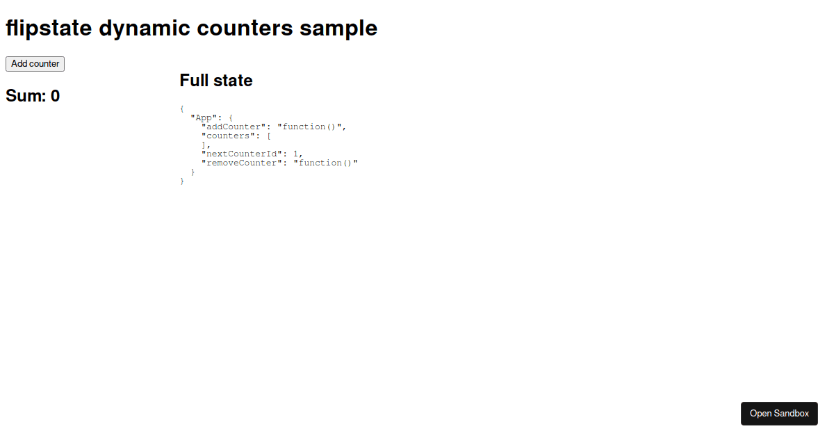 flipstate dynamic counters sample - Codesandbox