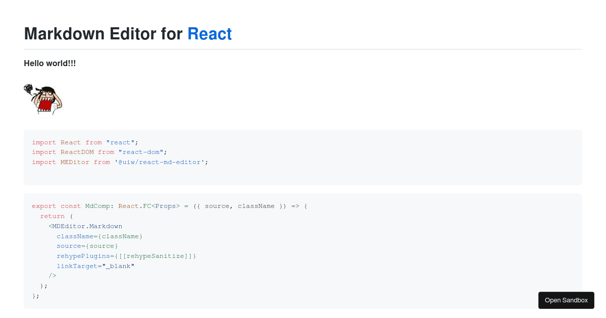 Markdown Editor For React Uiwjsreact Md Editorissues406 Codesandbox