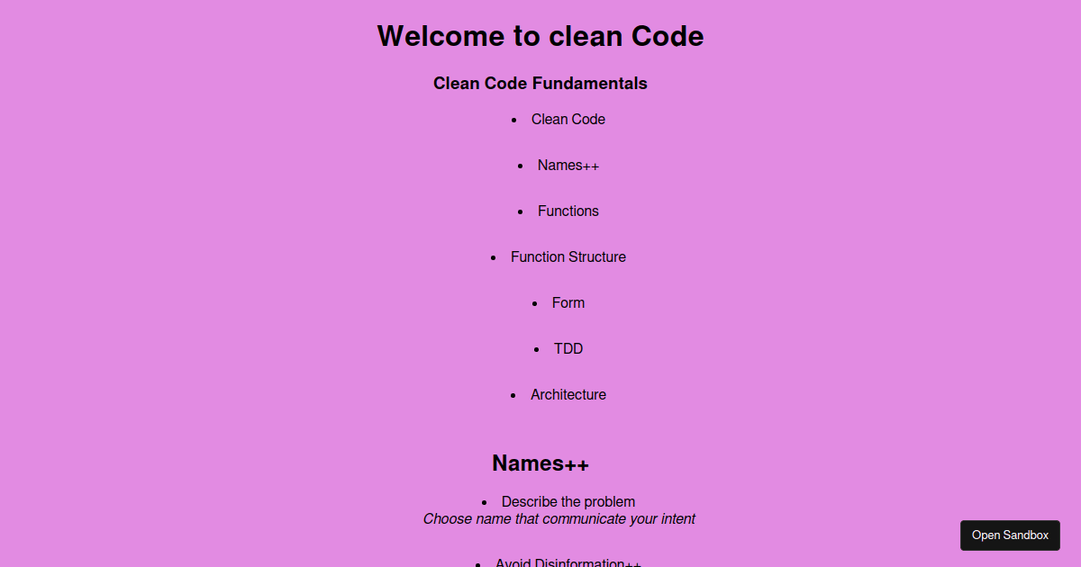 Clean Code - Codesandbox