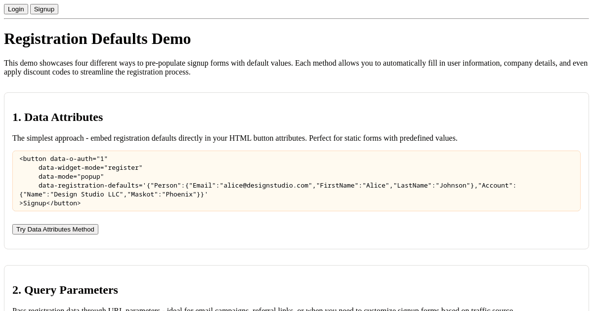 Signup: Pre-fill/select embed fields with Registration Defaults - Codesandbox