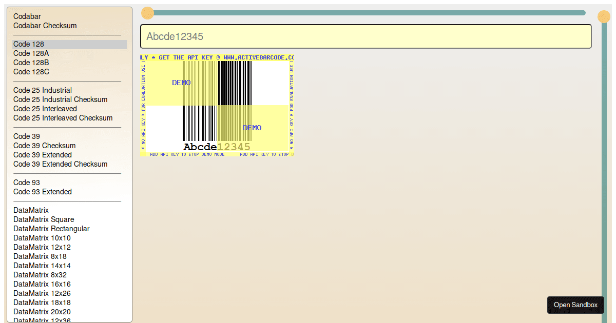 ActiveBarcode - Codesandbox