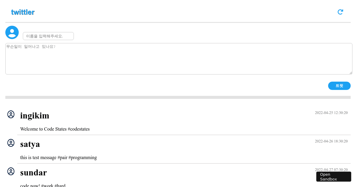 twittler (forked) - Codesandbox