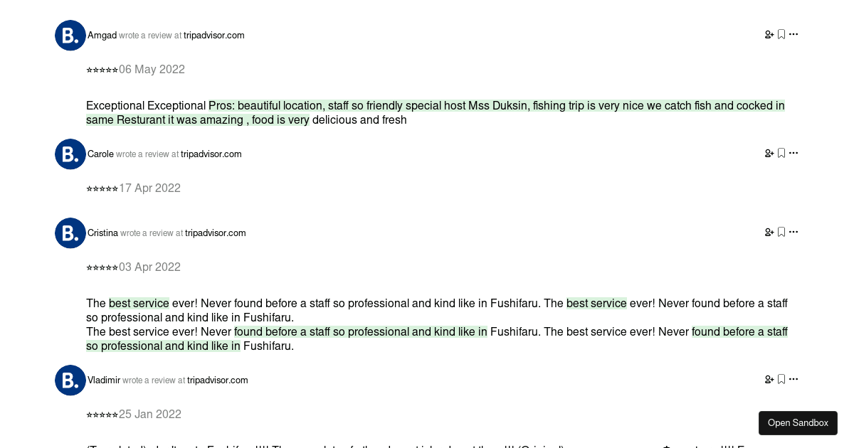 review sentiment - Codesandbox