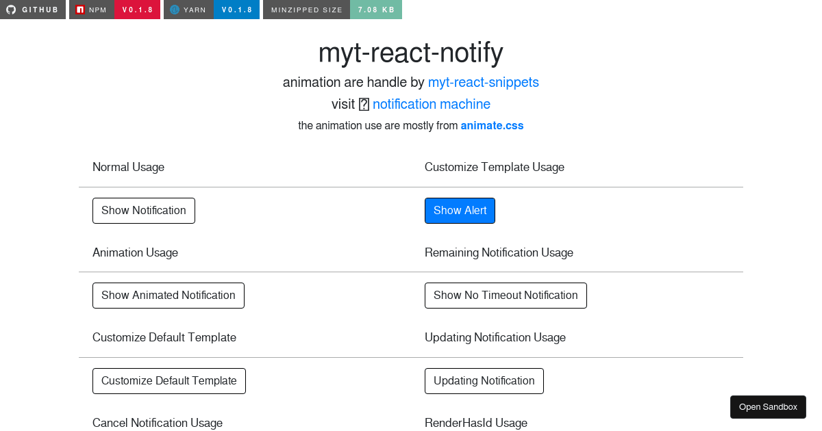 Myt React Notify Usage Codesandbox 3420