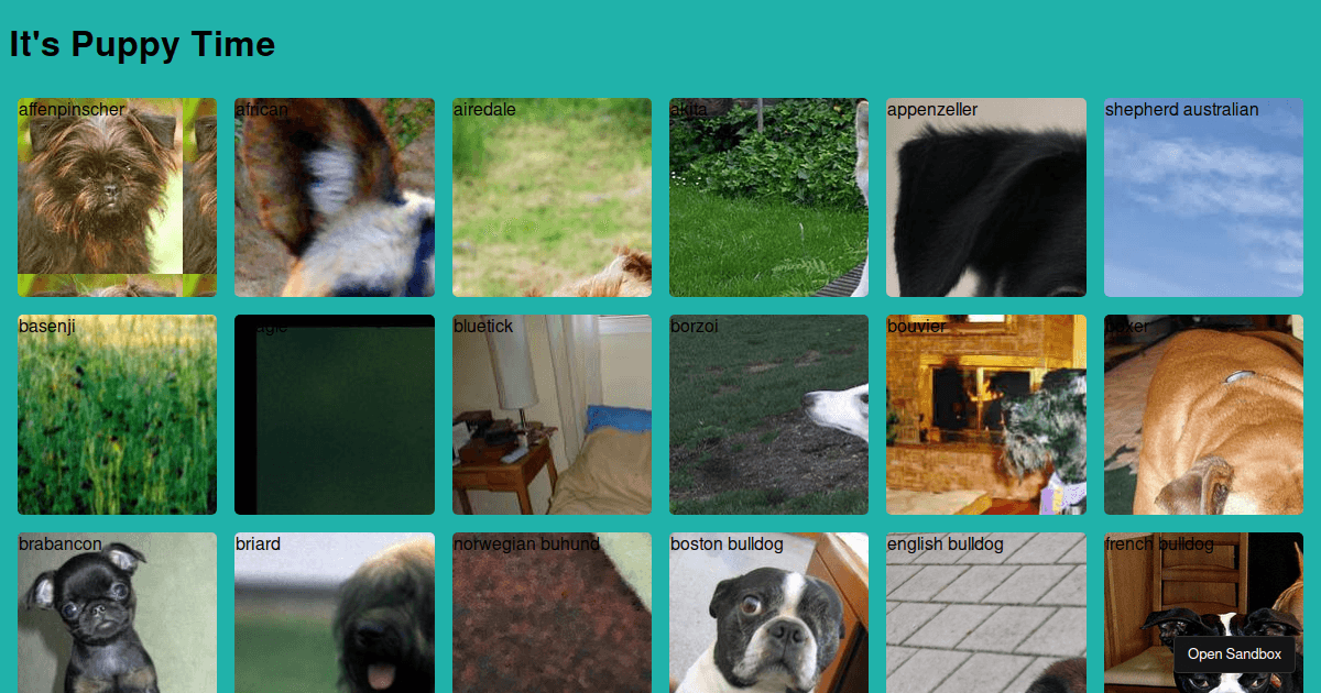 React Dog Breeds - Codesandbox