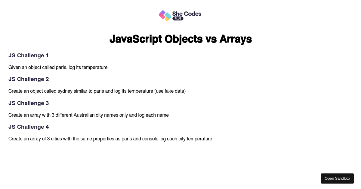 JavaScript Arrays vs Objects Challenge (forked) - Codesandbox