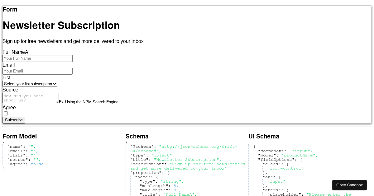 Form Generation Via Json Schema Forked Codesandbox