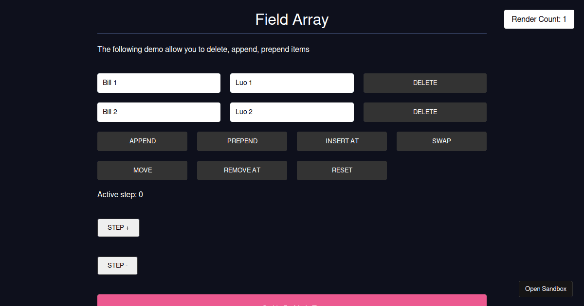 React Hook Form - useFieldArray (forked) - Codesandbox
