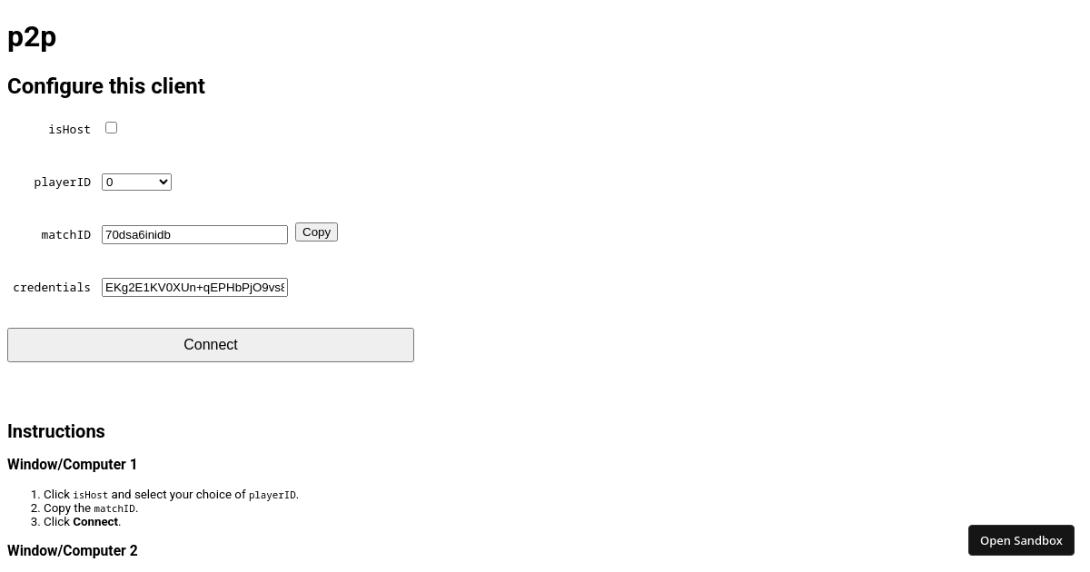 p2p game - ynov - Codesandbox