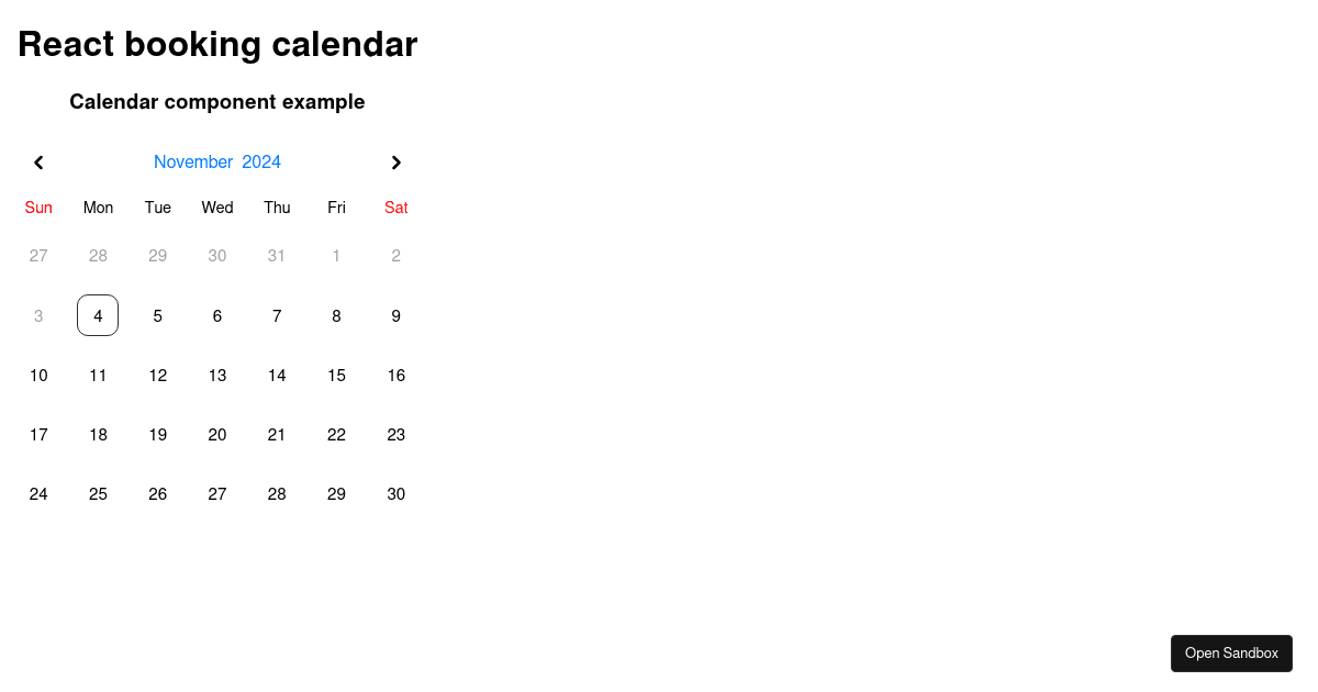 example #1 - calendar component (forked) - Codesandbox
