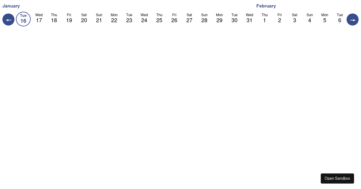 React Horizontal Date Picker (forked) - Codesandbox