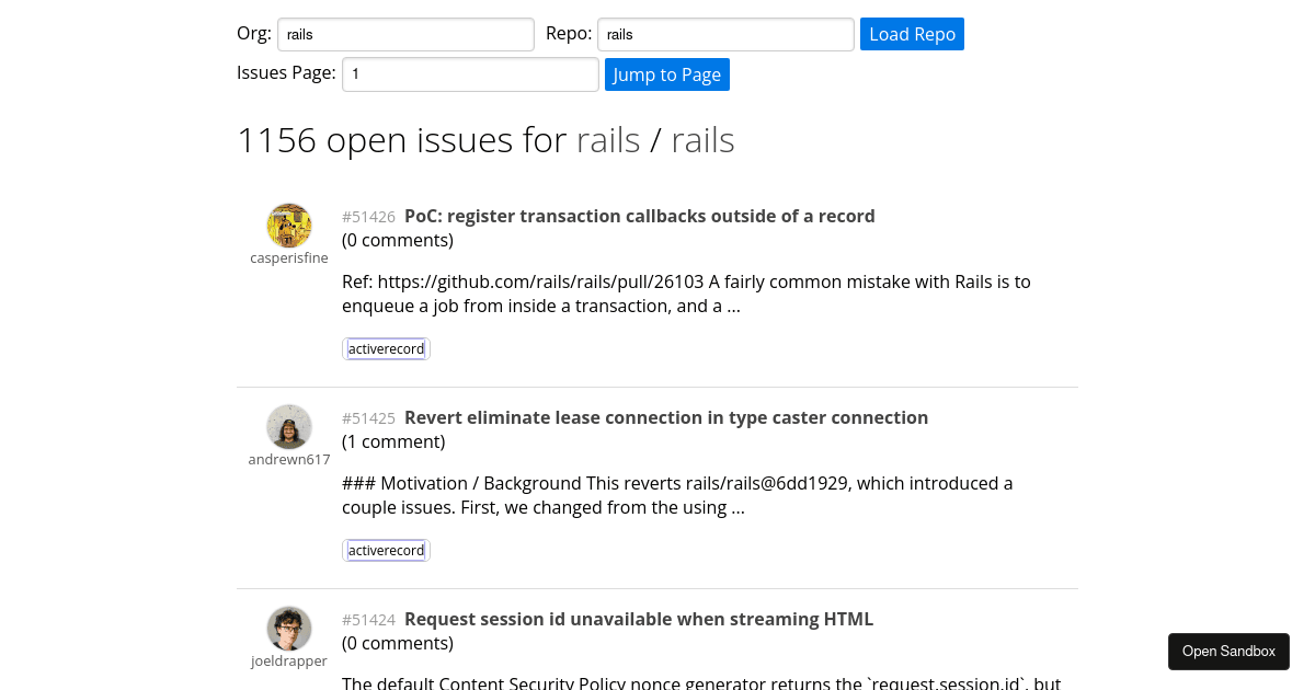 rsk-github-issues-example - Codesandbox
