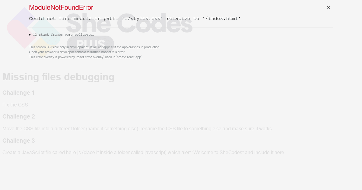 Challenge Missing Files Debugging Codesandbox