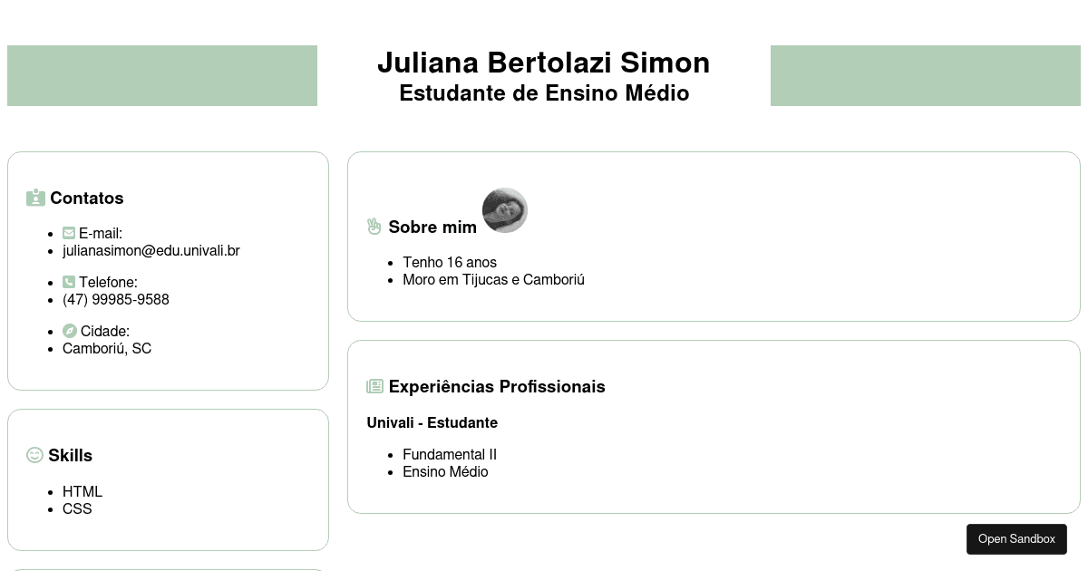currículo em html - Codesandbox