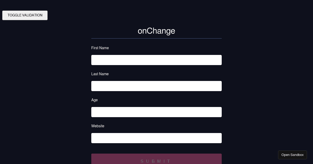 React Hook Form Validationschema Forked Codesandbox