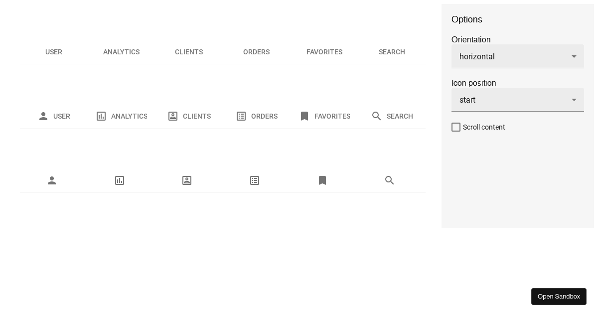 DevExtreme EAP 23.2 - Tabs: Orientation and Icon Position - Codesandbox