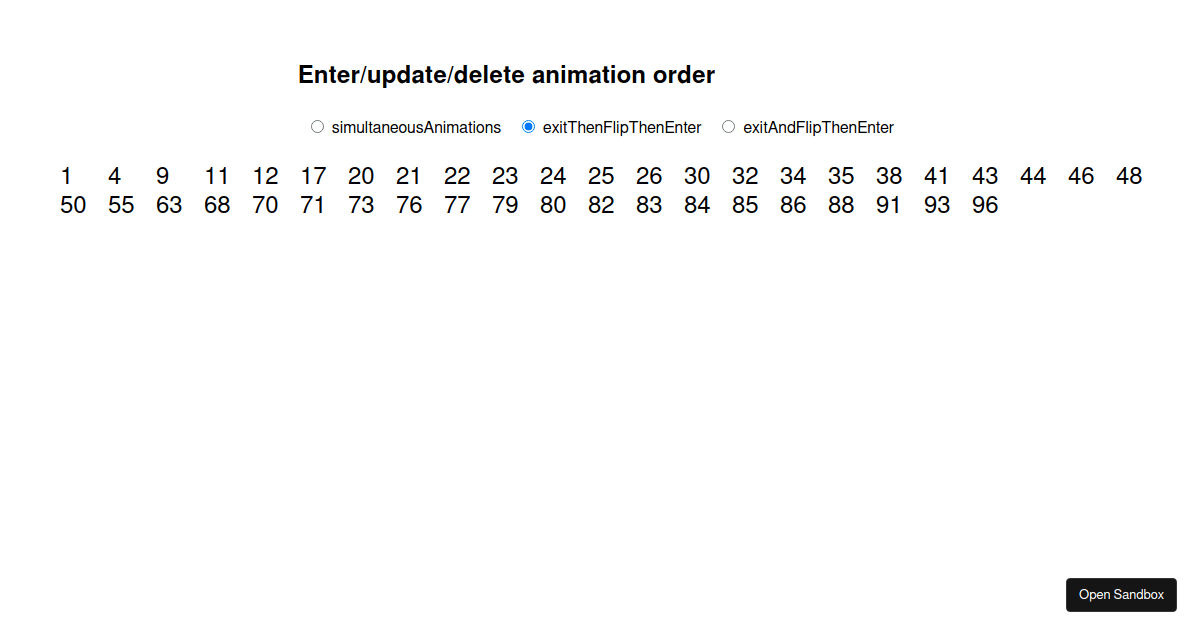 React-Flip-Toolkit handleEnterUpdateDelete Example - Codesandbox