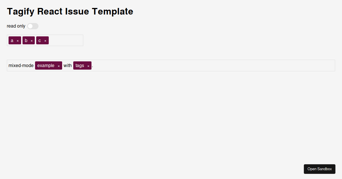 Tagify: React Issue Template - Codesandbox