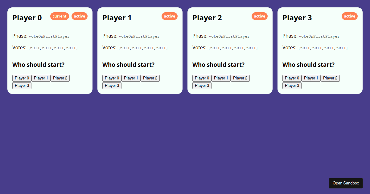 boardgame.io First Player Voting Phase Demo - Codesandbox