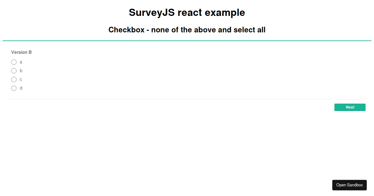 Surveyjs React Example Show React Component On Complete Codesandbox