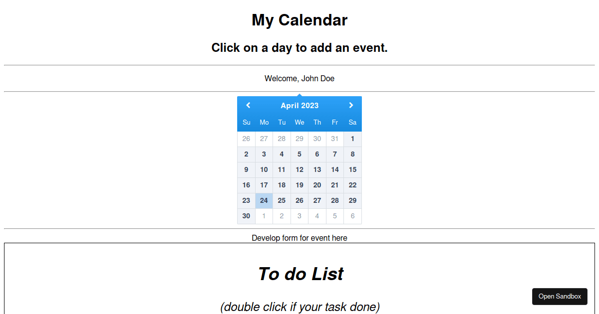 MyCalendar - Codesandbox
