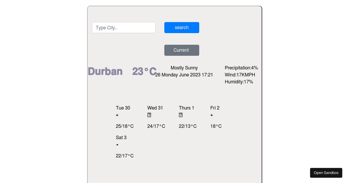 weatherApp lerato - Codesandbox