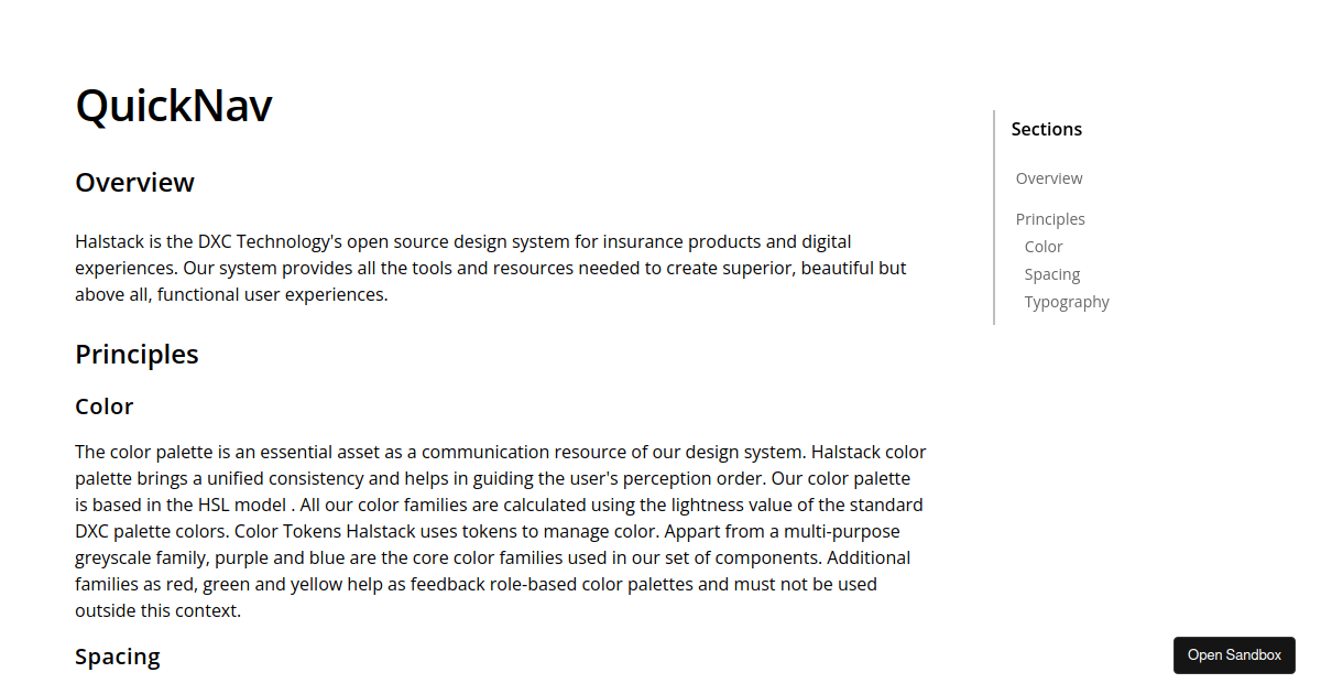 Quick nav with content - Codesandbox