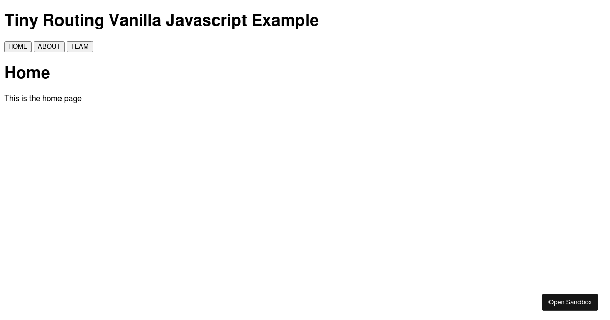 tinyrouting Vanilla JS Example - Codesandbox