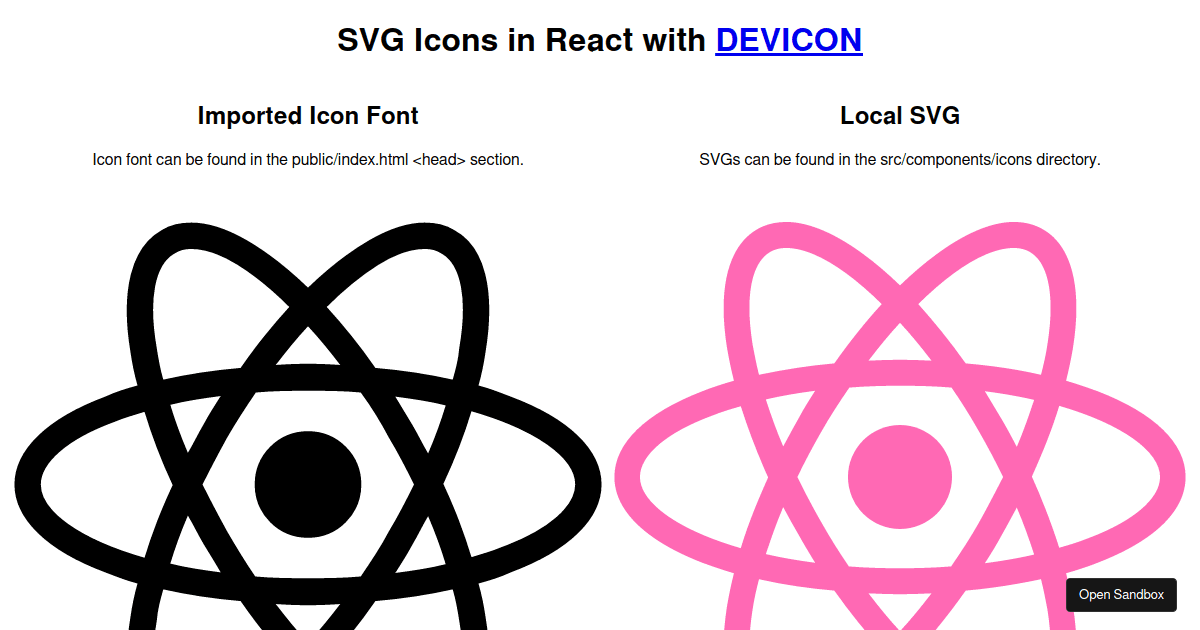 SVG Icons in React with Devicon - Codesandbox