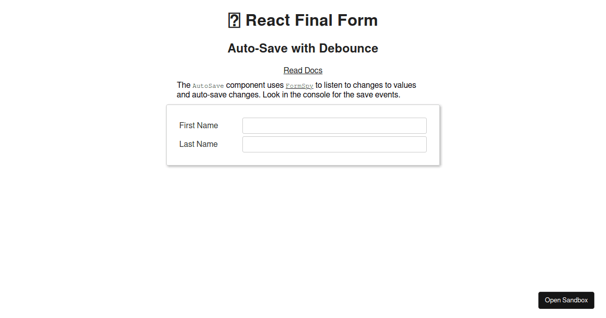 🏁 React Final Form Auto Save With Debounce Codesandbox 2829