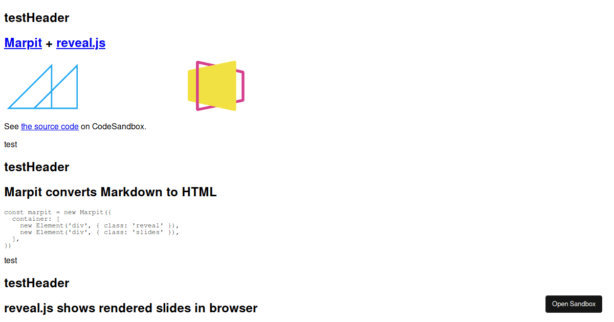 tests shcherbakov Marpit + reveal.js (forked) - Codesandbox