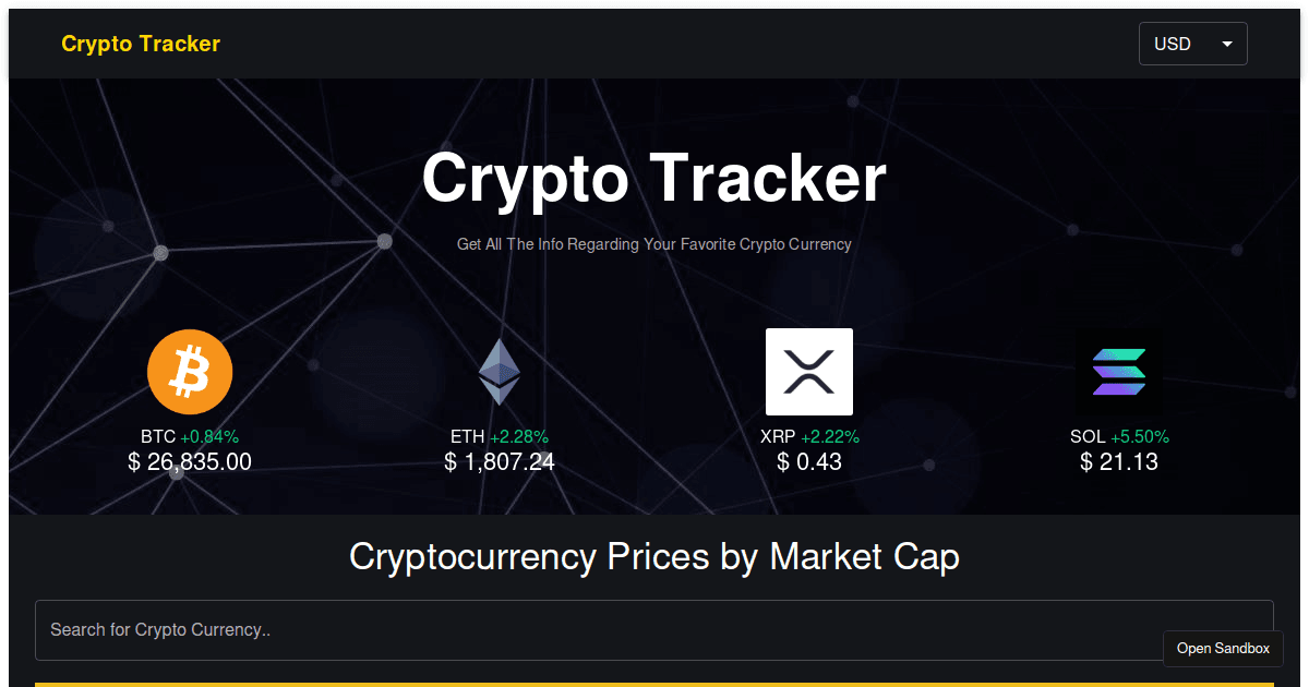 Crypto Tracker App - Codesandbox