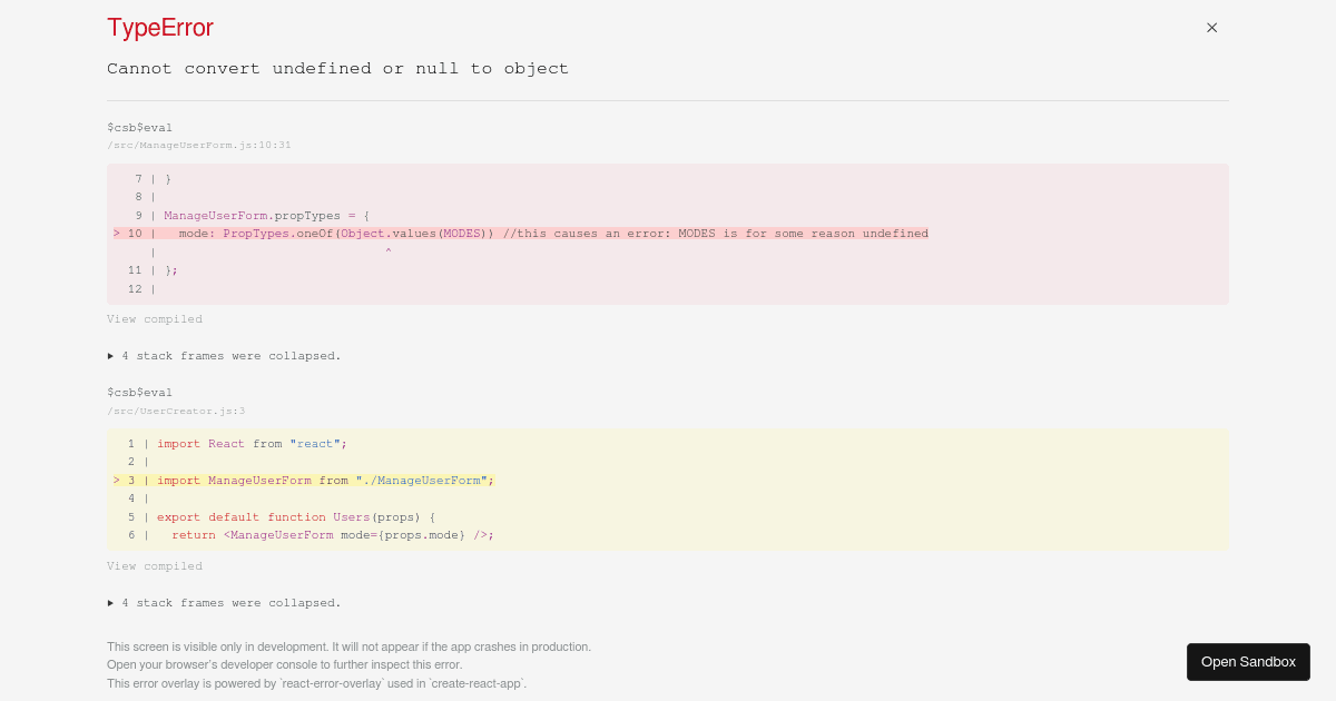 (SO) Circular dependency problem - Codesandbox (SO) Circular dependency problem - Codesandbox