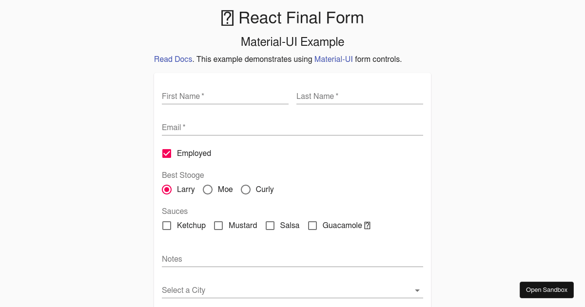 ๐react Final Form Material Ui Example Forked Codesandbox