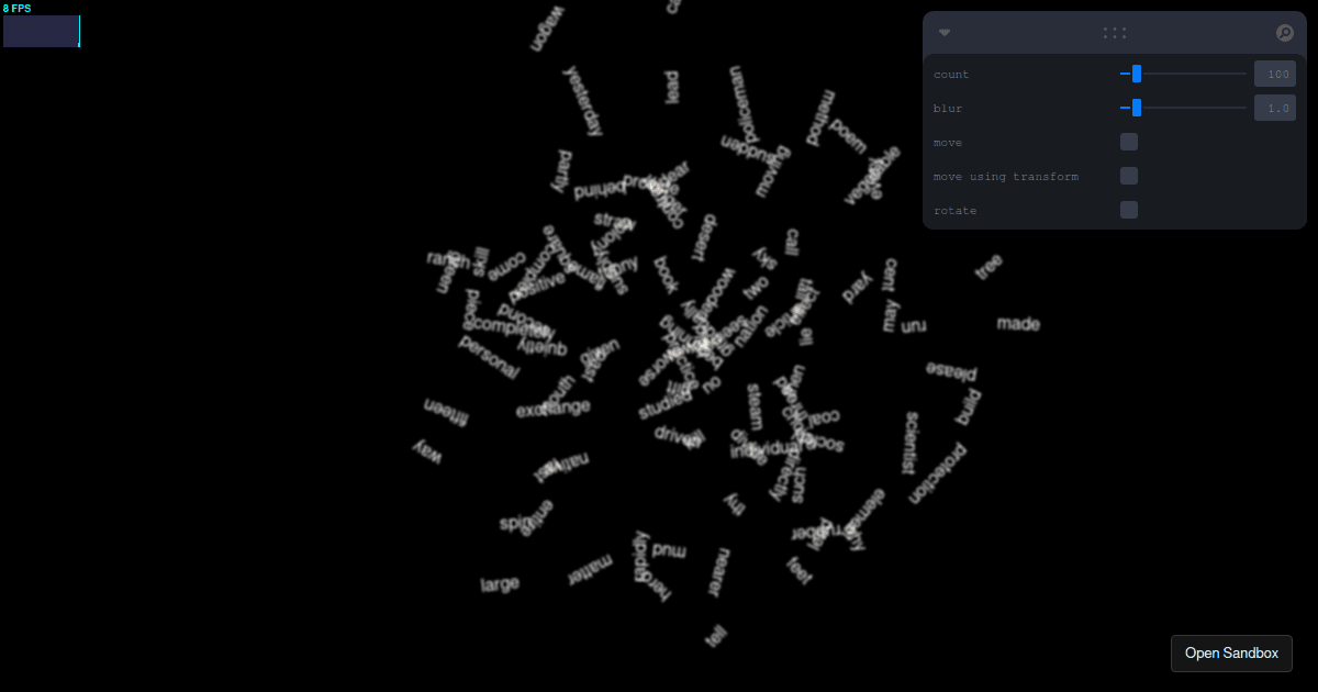 React Htmlcss Text Animationblur Performance Test Codesandbox