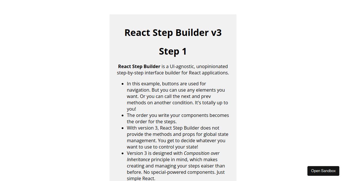 React Step Builder V3 Codesandbox 3537
