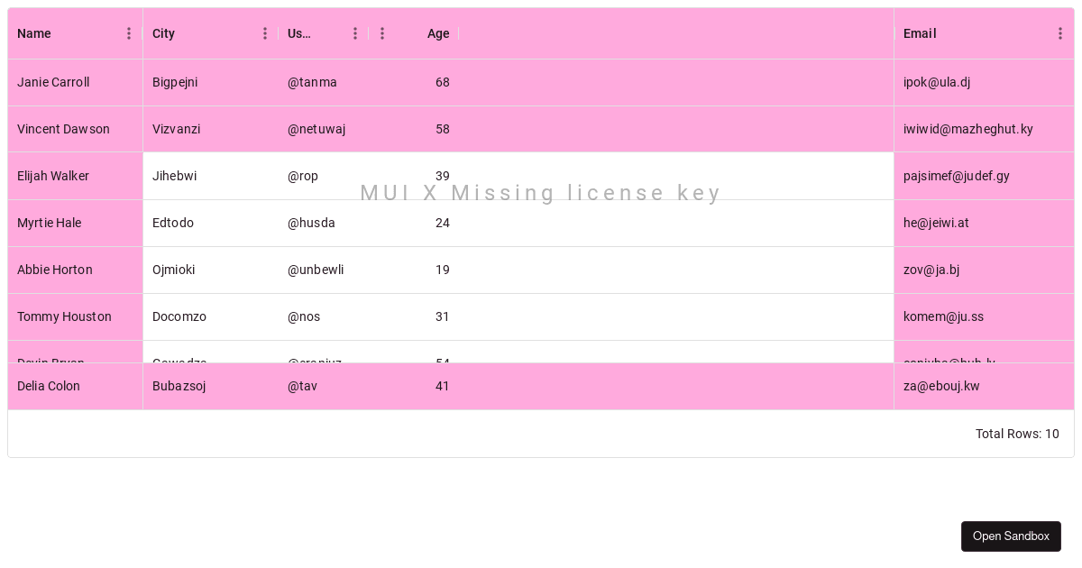 DataGrid Palette colors example - Codesandbox
