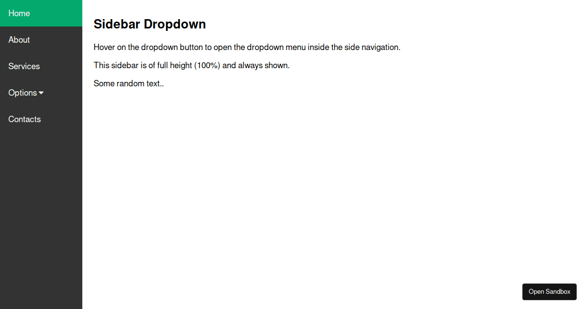 Sidebar Dropdown - Codesandbox