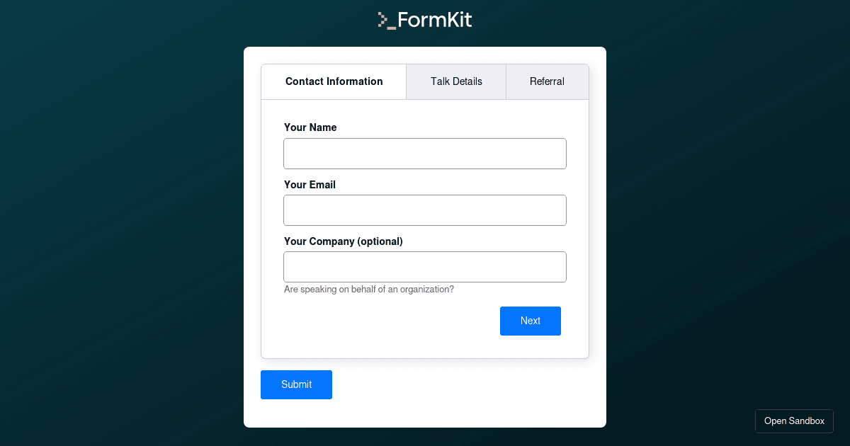 FormKit Multi-Step Form: Phase 1 (forked) - Codesandbox