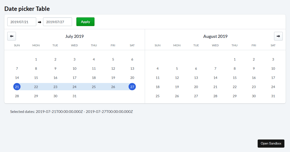 Flame Datepicker - Codesandbox