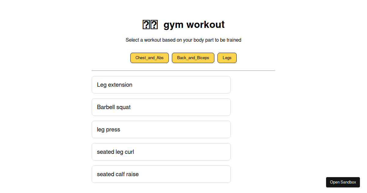 Gym workout today recommendation - Codesandbox