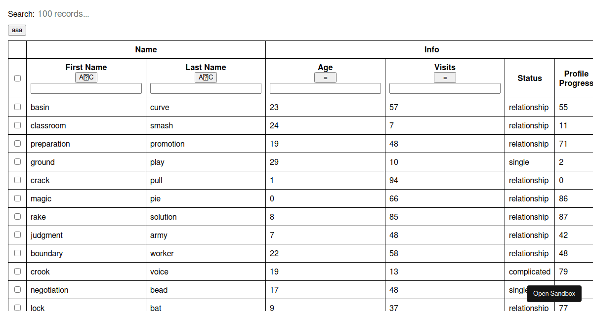 complex react-table example - Codesandbox