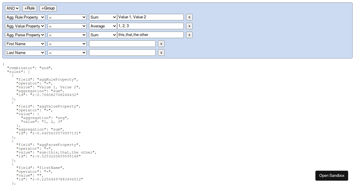 React Query Builder Custom Valueeditor With Aggregation Codesandbox