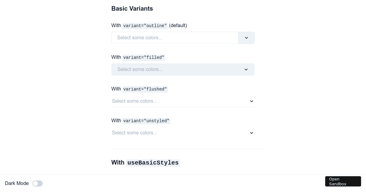 Chakra React Select Variant Codesandbox