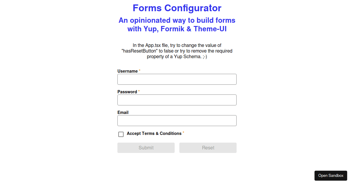 Forms Configurator - Codesandbox