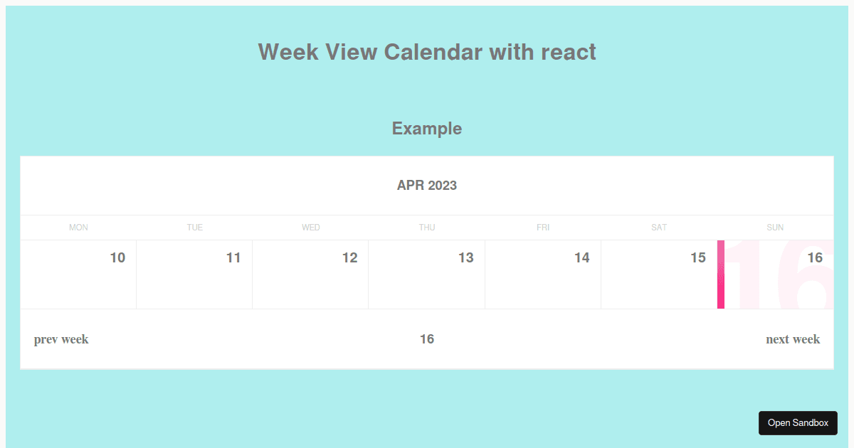 React Calendar Week View Codesandbox