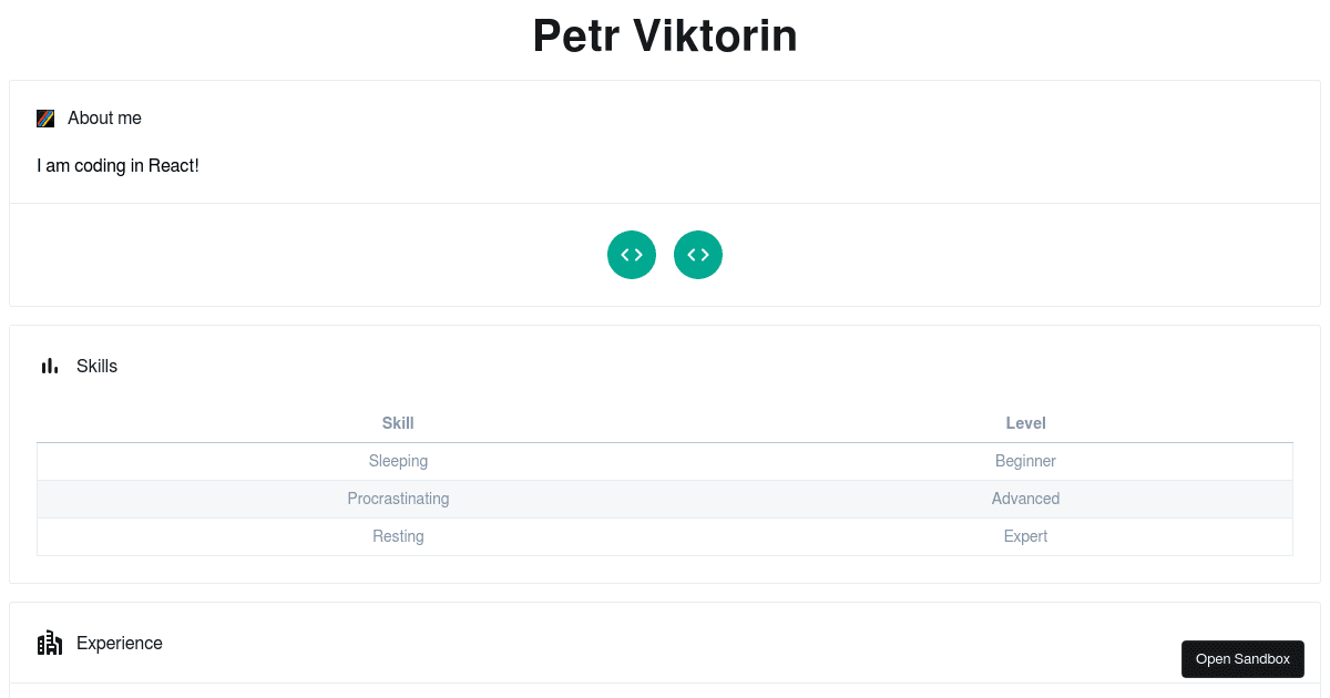 Workshop Portfolio template - Codesandbox